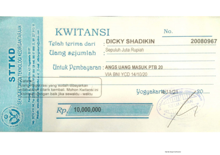 Bukti Laporan Realisasi Dana Baznas Dicky Shadikin STTKD Yogyakarta | PDF