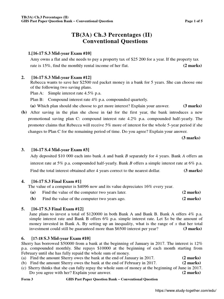 16 21 3A Ch.3 Percentages II CQ | PDF | Interest | Interest Rates