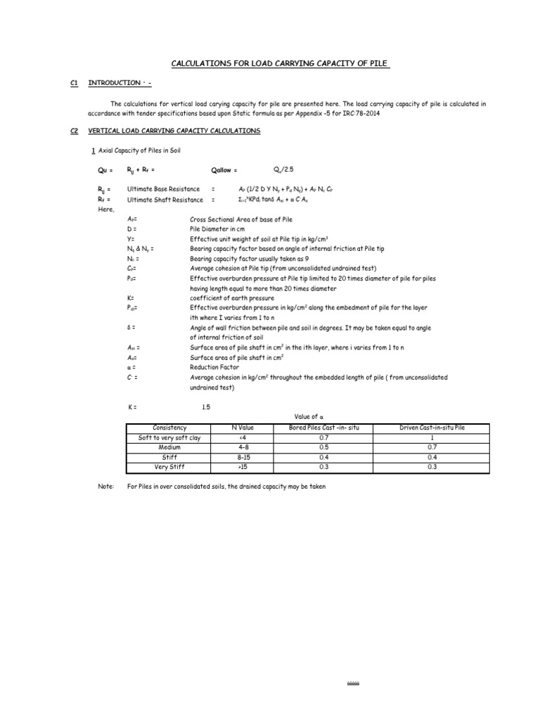 Pile Load Capacity Calculation Guide | PDF | Deep Foundation | Friction
