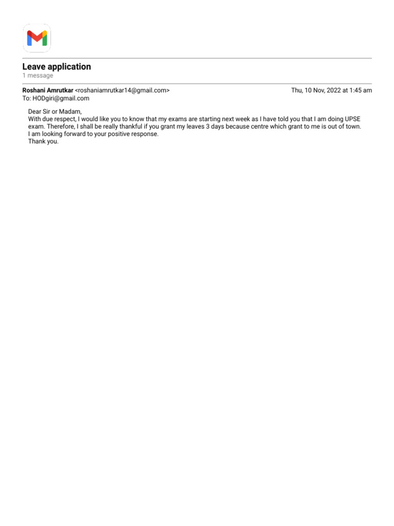 Gmail - Leave Application | PDF