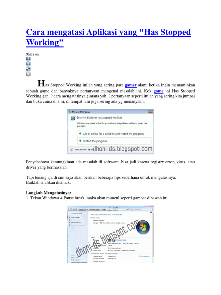 Cara Mengatasi Aplikasi Yang Stopped Working | PDF | Komputer