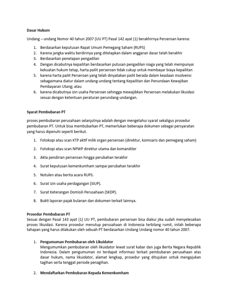 Prosedur dan Syarat Pembubaran PT | PDF | Hukum