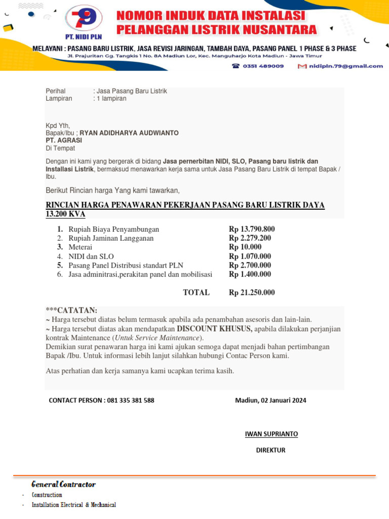 Penawaran Pasang Baru Listrik | PDF