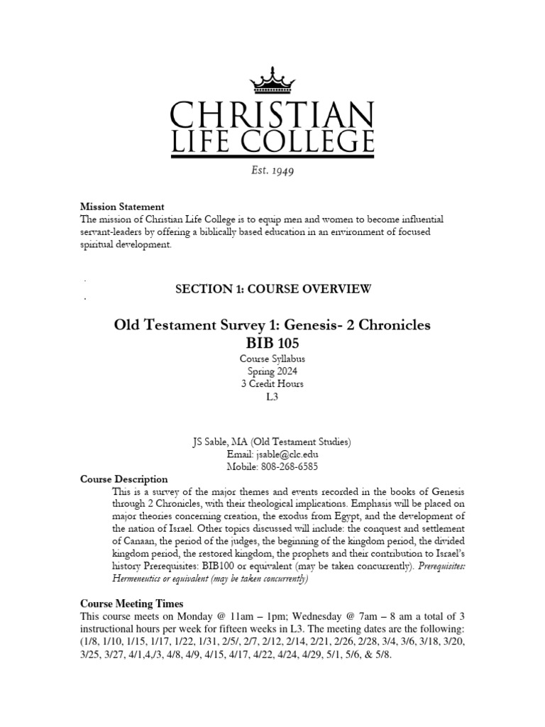 BIB 105 Old Testament Survey 1 Spring 2024 | PDF | Bible | Old Testament