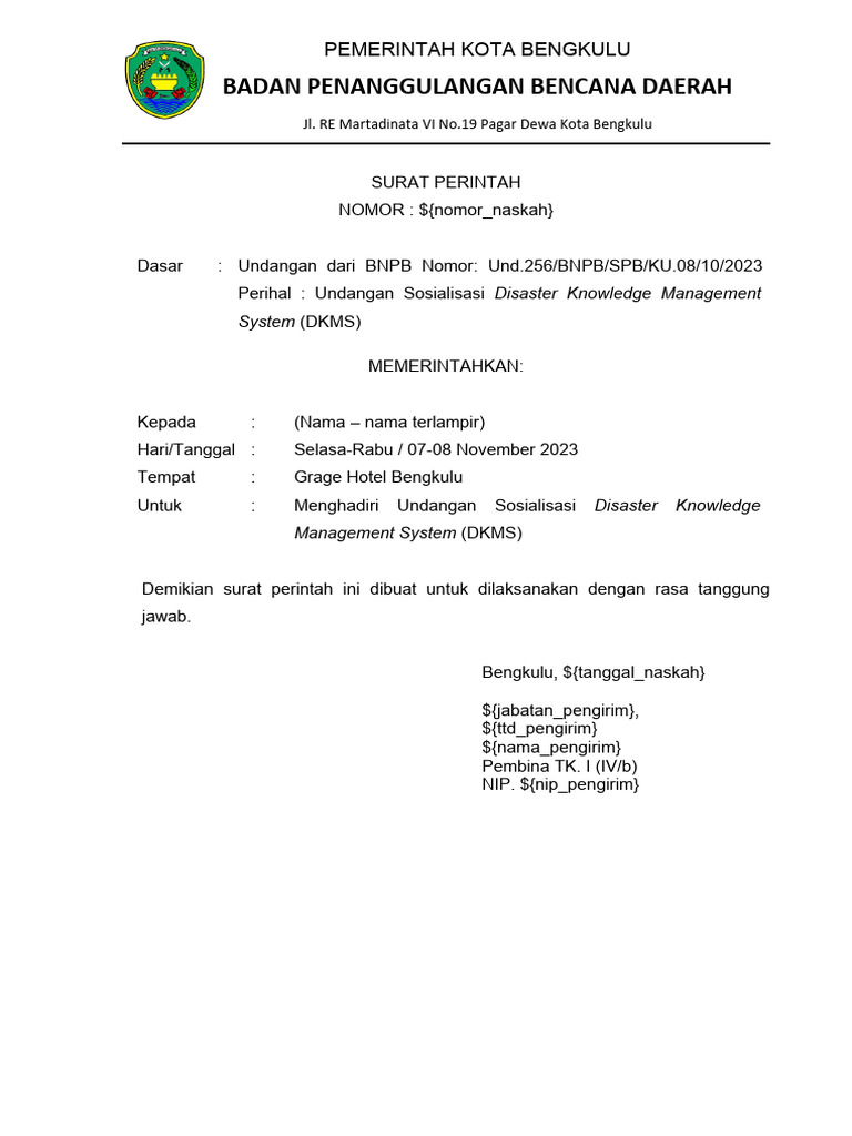 Surat Perintah BNPB 1 | PDF