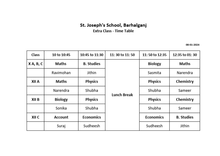 St. Joseph's Extra Class Schedule | PDF