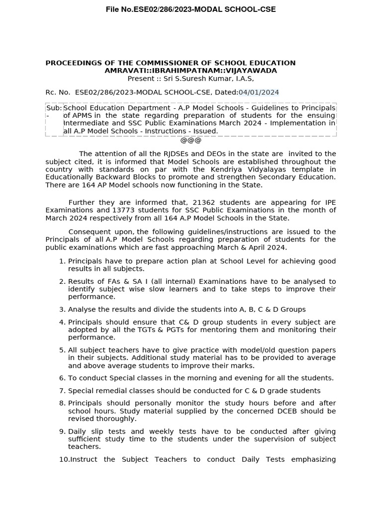 SSC Exam Guidelines for AP Model Schools | PDF | Teachers | Behavior ...