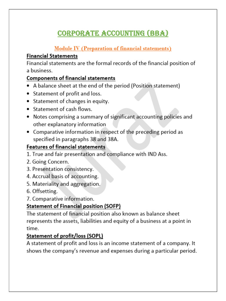 Corporate Accounting (BBA)- Module IV | PDF
