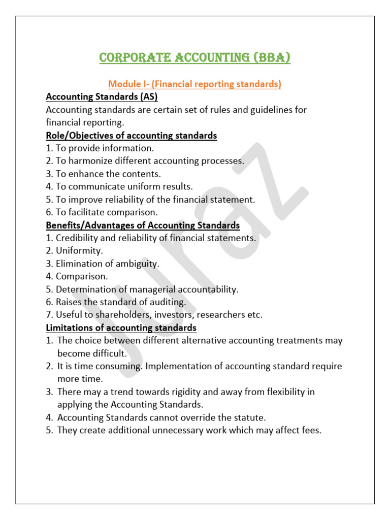 Corporate Accounting (BBA) - Module I | PDF