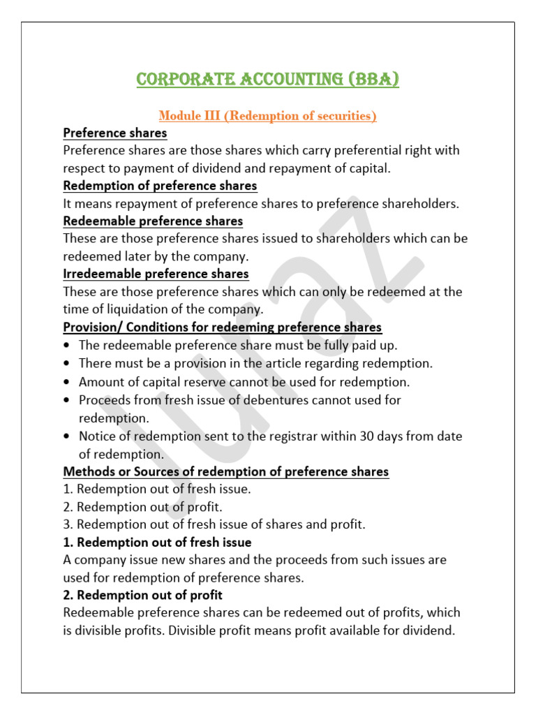 Corporate Accounting (BBA) - Module III | PDF