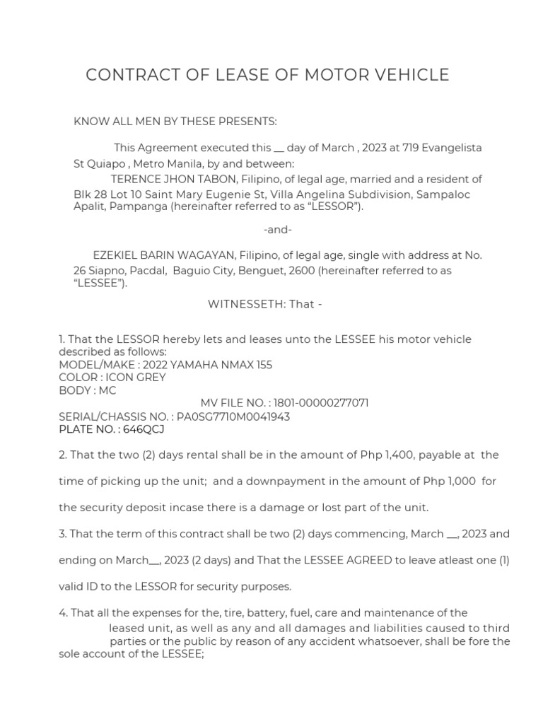 Contract-of-lease-of-motor-vehicle | PDF