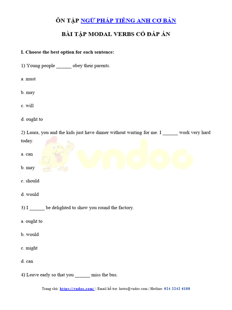 Bai Tap Ve Modal Verbs | PDF