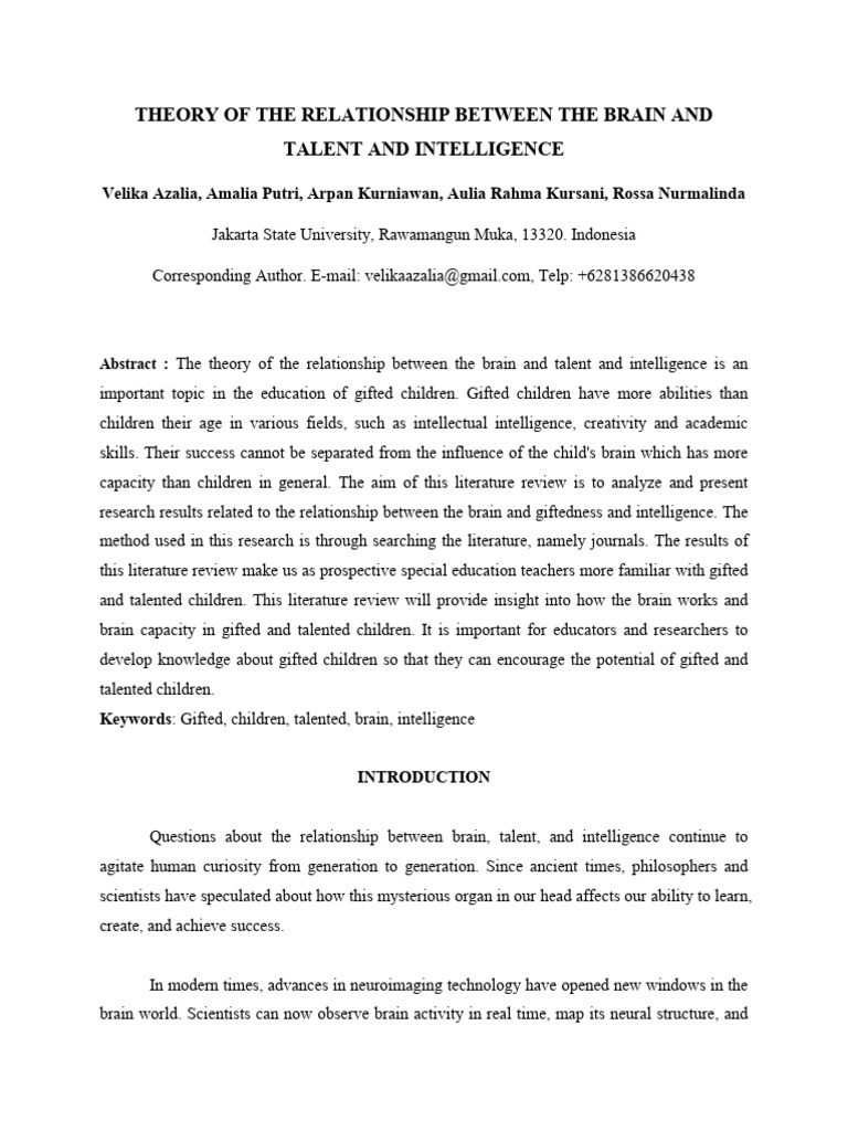 Article Theory of The Relationship Between The Brain and Talent and Intelligence (Kel 3) New ...