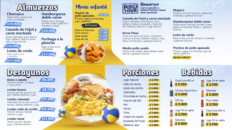 Menu Alimentos Desayuno Almuerzo Restaurantes Piscilago | PDF ...