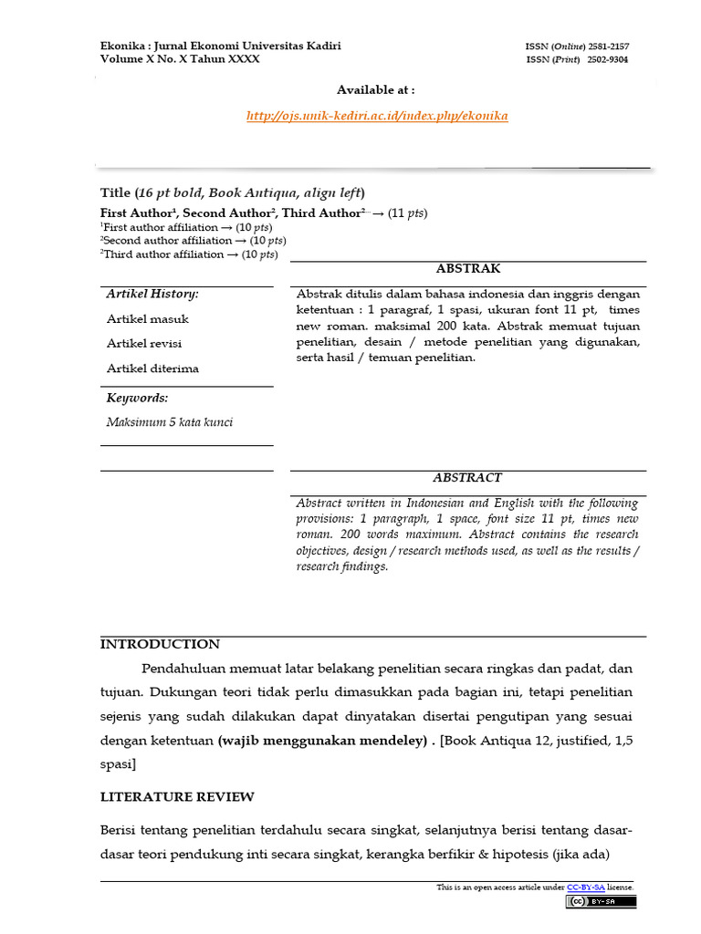Panduan Penulisan Jurnal Ekonika | PDF | Sains & Matematika