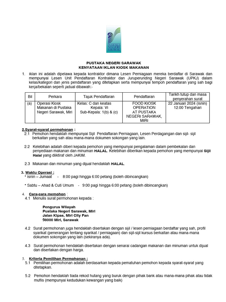 Tender Advertisement - Iklan Kiosk-2 | PDF