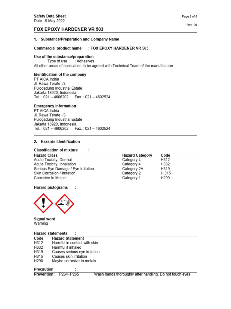 Fox Epoxy Hardener VR 503 V6 | PDF