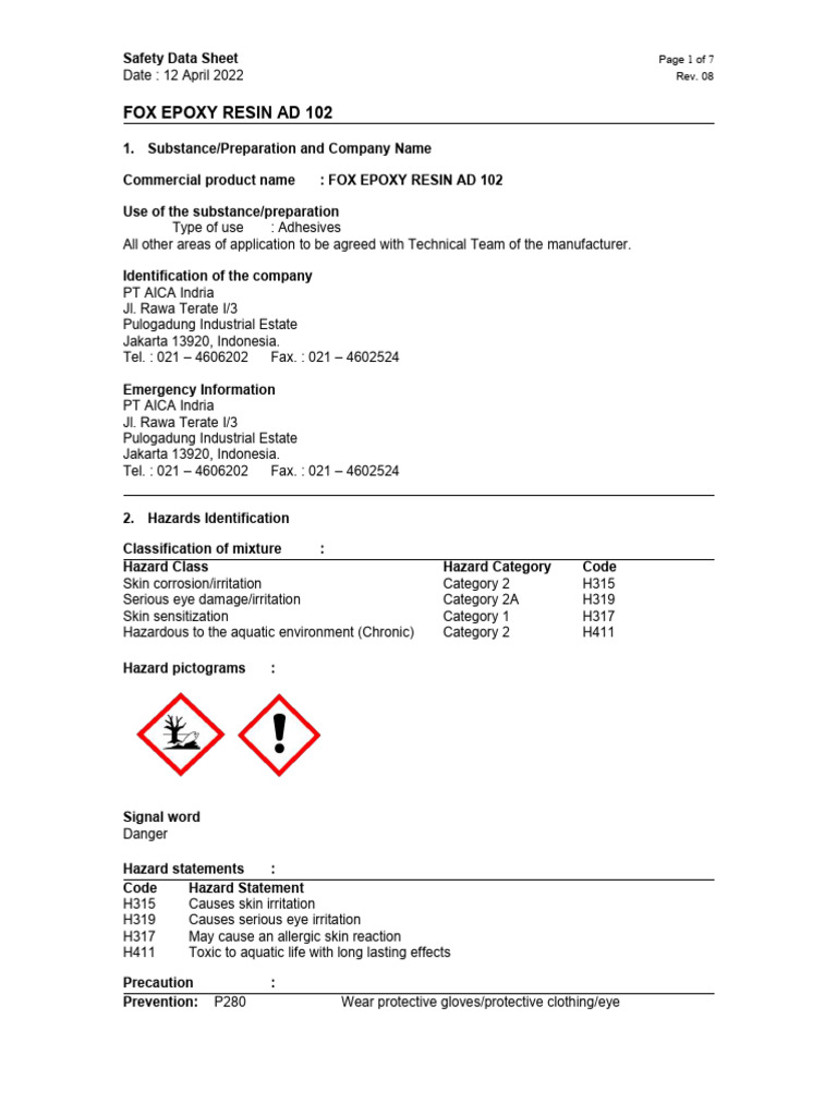 FOX Epoxy Resin AD 102 v8 | PDF