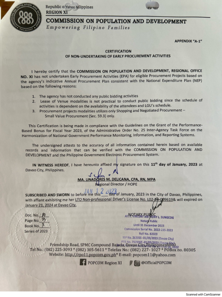 2023 Certification of Non Undertaking of | PDF