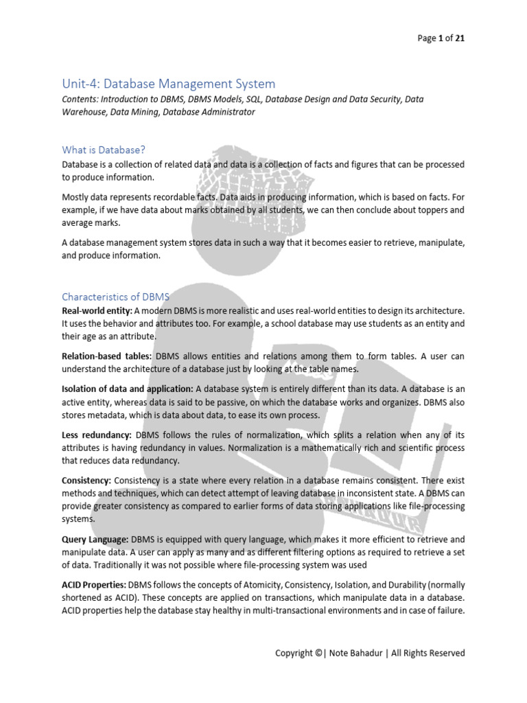 CACS101 CFA Unit 4 | Download Free PDF | Databases | Relational Database