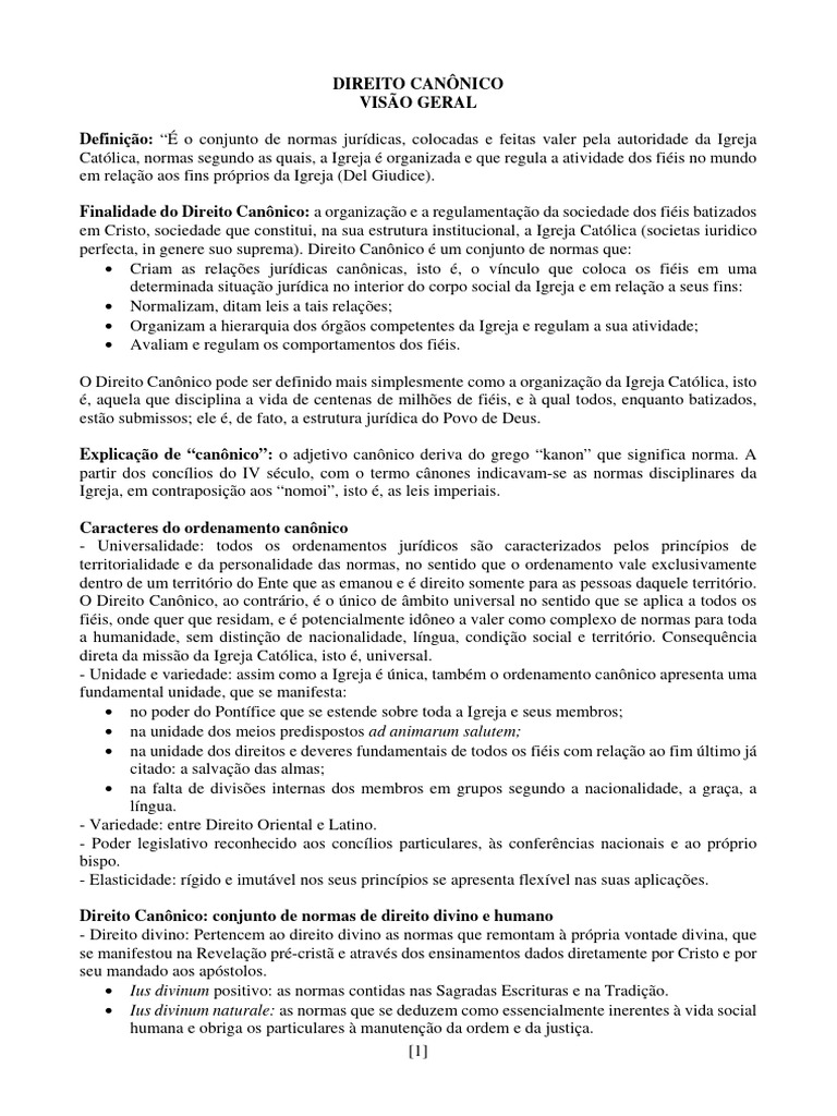 Direito Canonico Visao Geral | PDF | Igreja católica | Direito Canônico