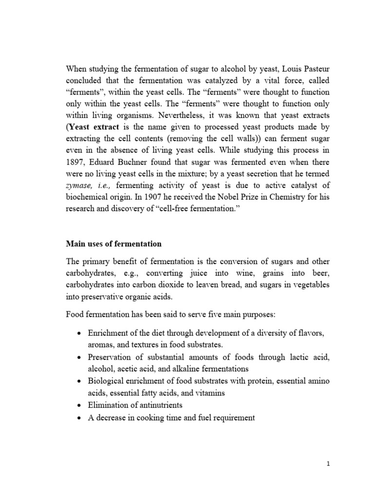 Zymase, I.e., Fermenting Activity of Yeast Is Due To Active Catalyst of | Download Free PDF ...