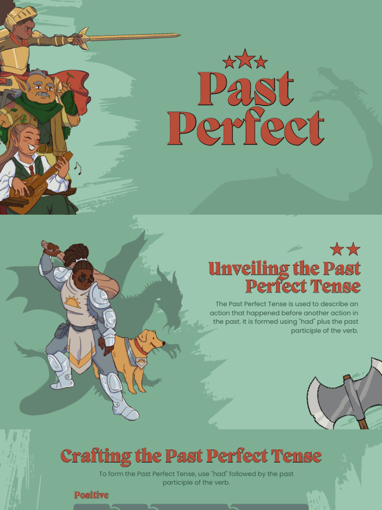 Past Perfect Tense Education Presentation in Red and Green Illustrative ...