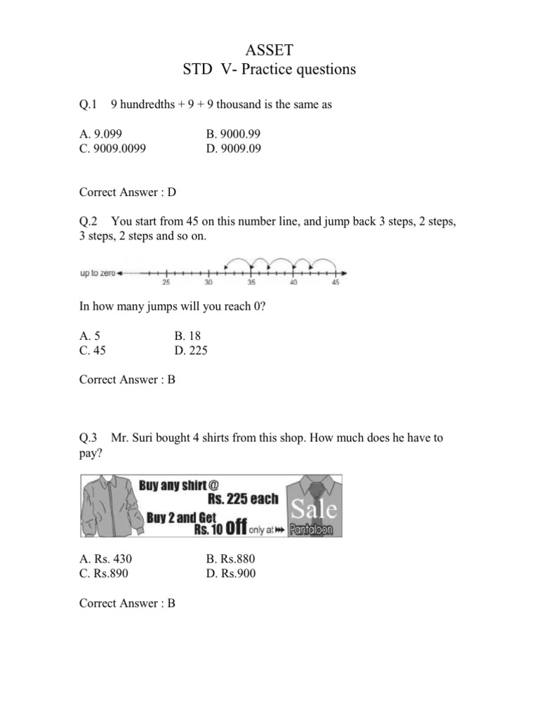ASSET Practice Questions Class 5 Set-2 | PDF