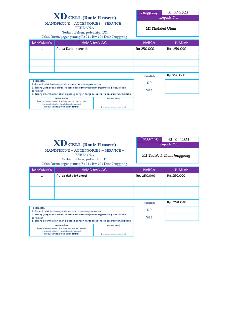 Nota Pulsa Data | PDF