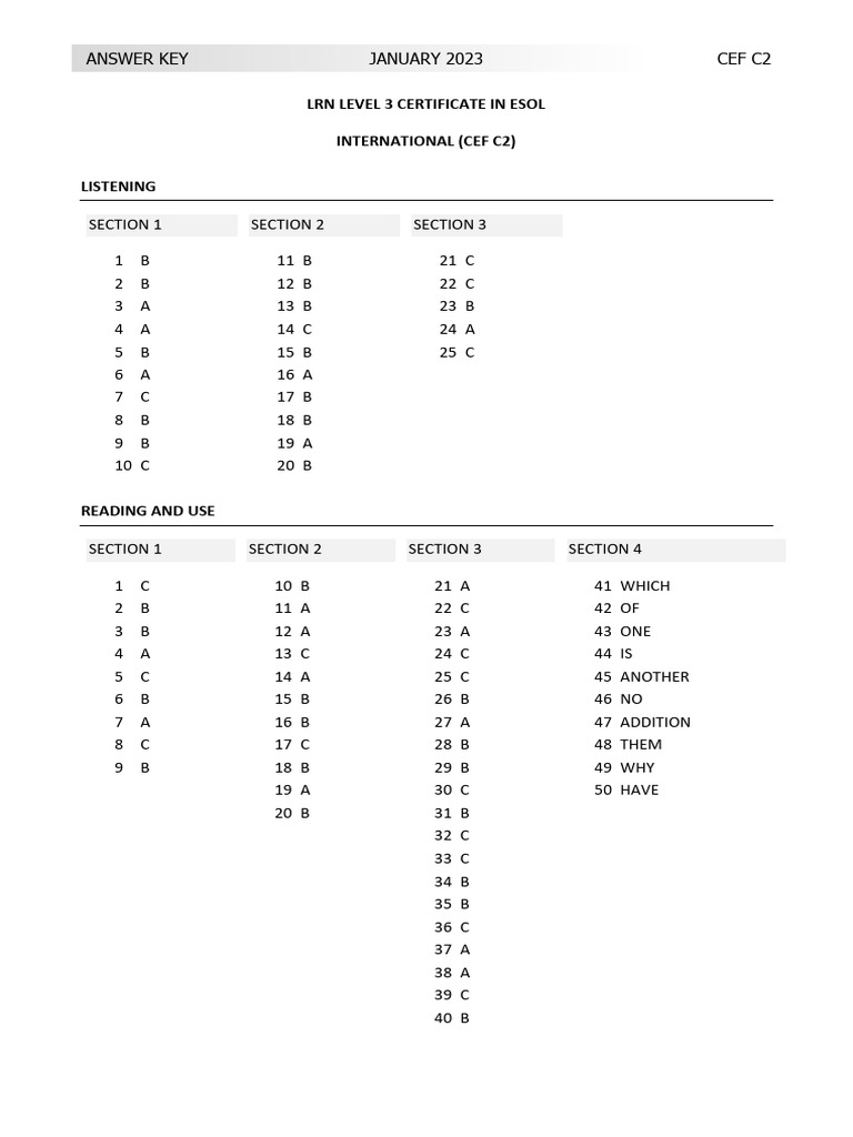 c2 January 2023 Answer Key | PDF