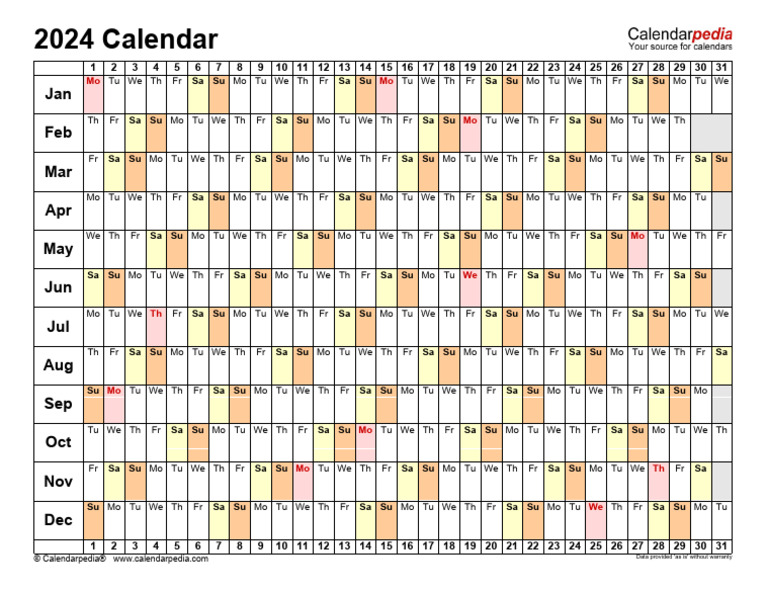 2024 Calendar Landscape Linear | PDF