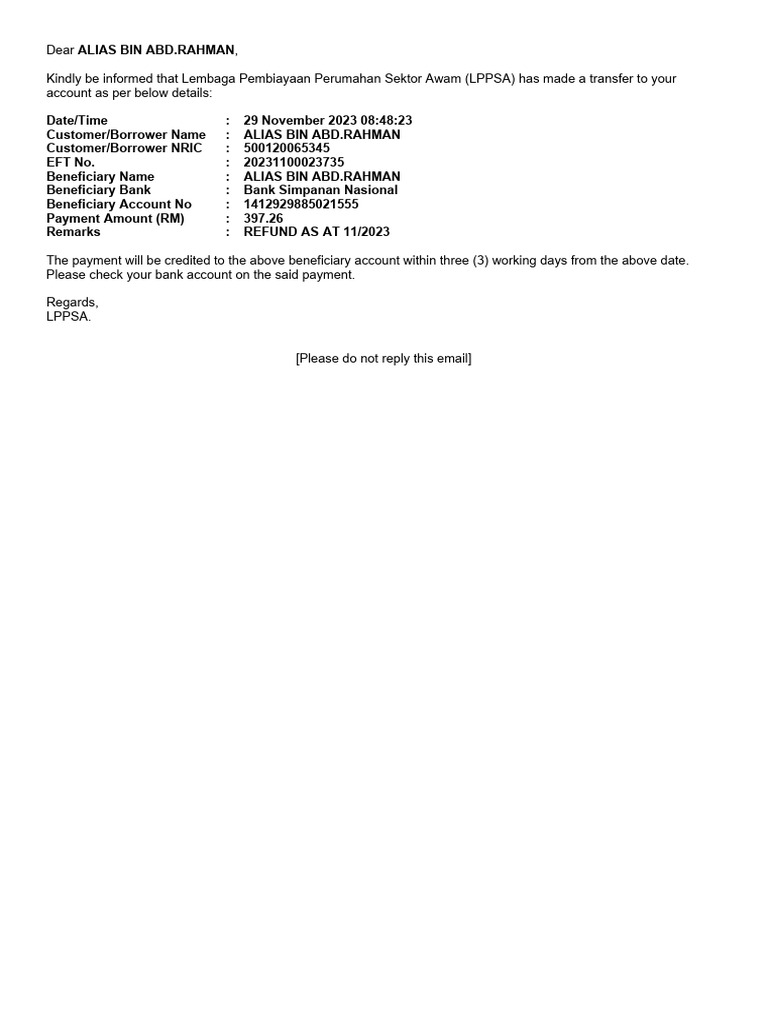 Bayaran Balik LPPSA | PDF