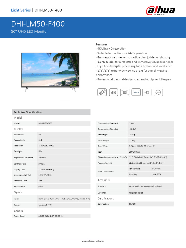 DHI LM50 F400 - Datasheet | Download Free PDF | Computer Monitor | Imaging