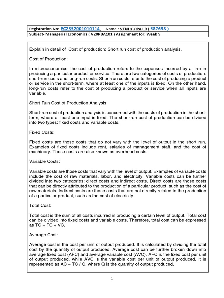 ME Asgmt Week 5 | PDF | Marginal Cost | Long Run And Short Run