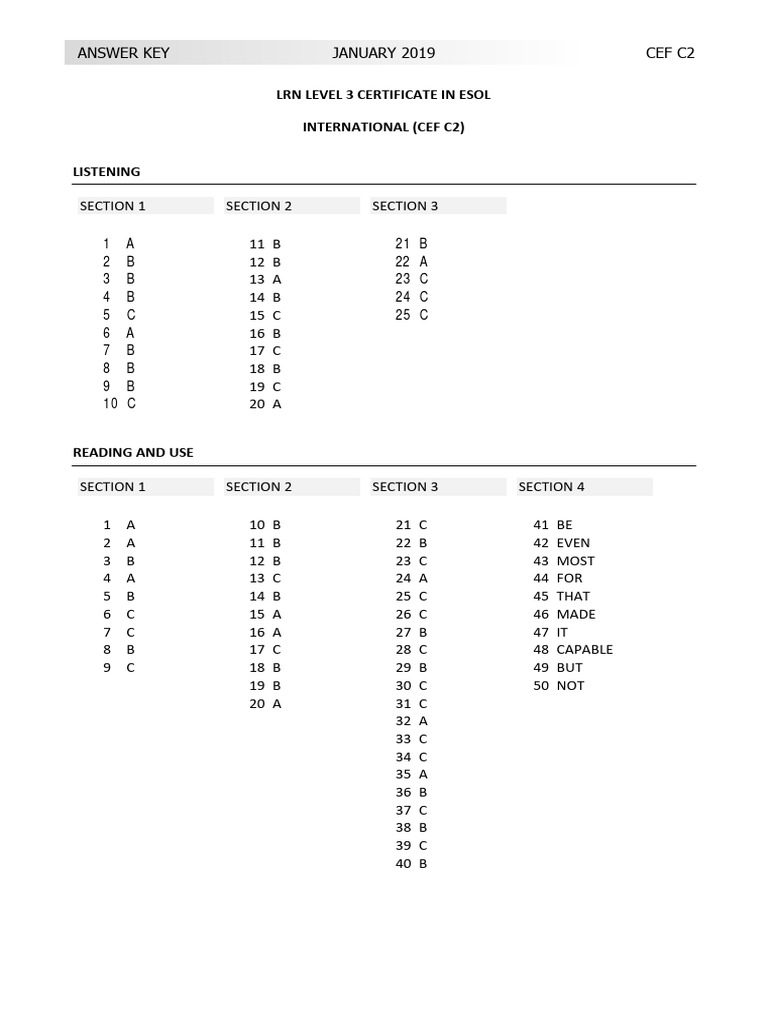 LRN C2 JANUARY 2019 Answer Key | PDF