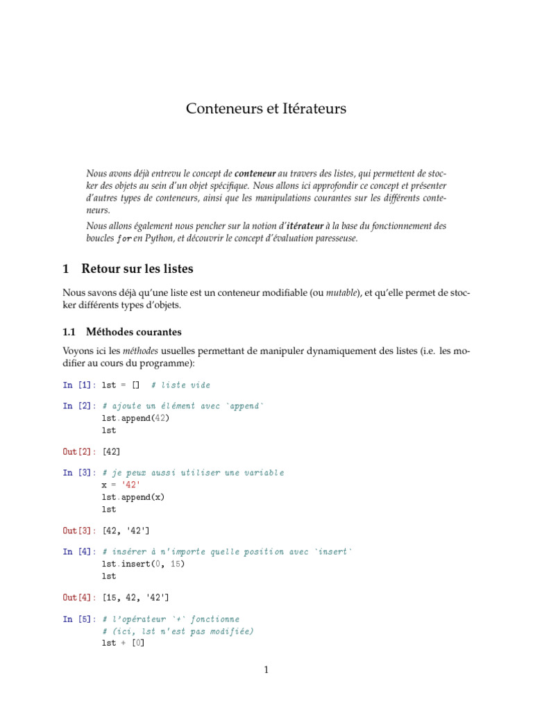 Méthodologie de Programmation: Conteneurs Et Itérateurs en Python | PDF