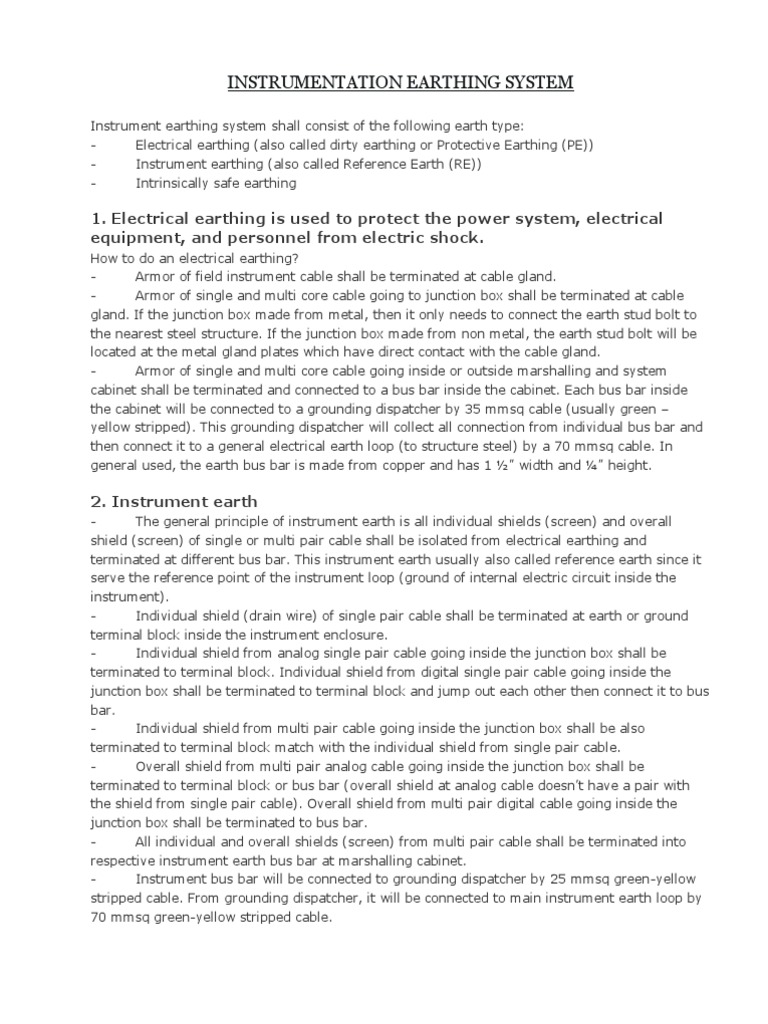 Instrumentation Earthing System Guide | PDF | Cable | Cable Television