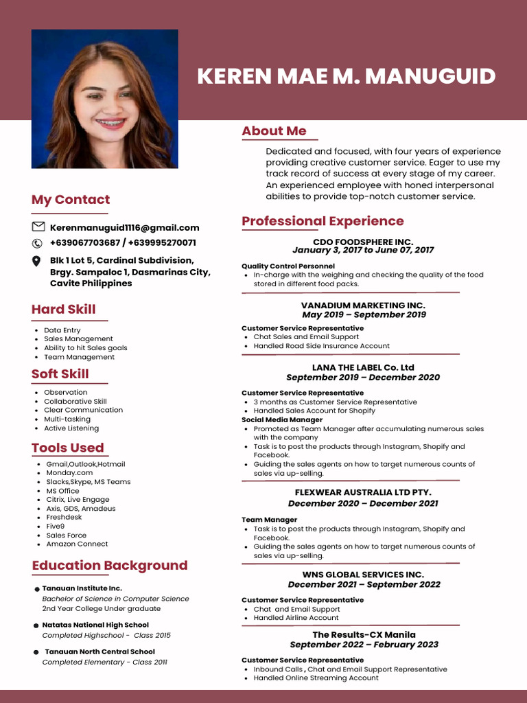 Cv-Ds-Keren Mae Manuguid | PDF | Sales | Business