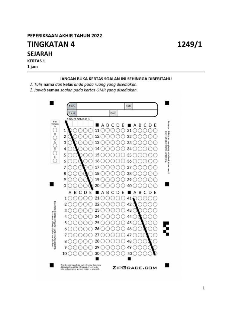 SKEMA PAT Sejarah T4 K1 | PDF