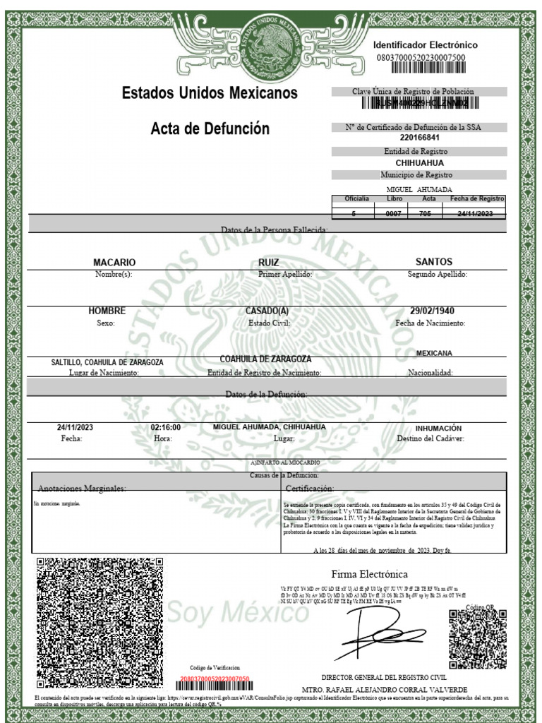 Acta Defuncion 28112023 | PDF