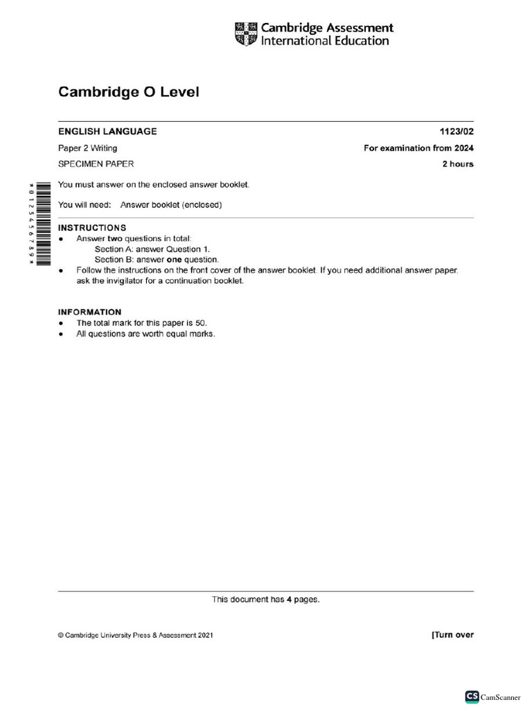 2024 Specimen Paper 2 | PDF