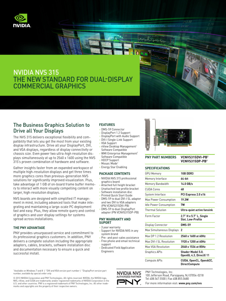Nvidia Nvs 315 Data Sheet Pny Version | PDF | Computer Hardware | Computer Engineering