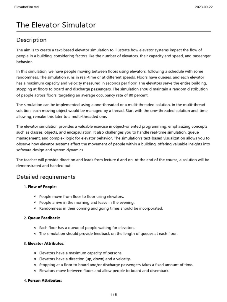 Elevator Sim | PDF