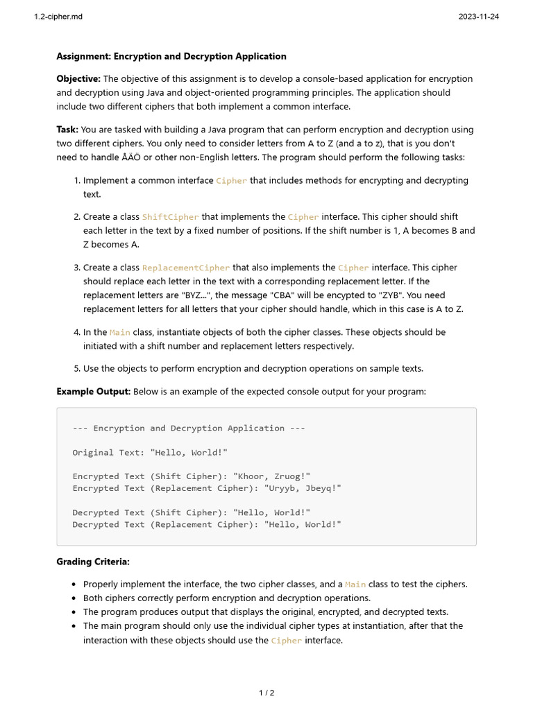 1.2 Cipher 1 | Download Free PDF | Encryption | Class (Computer Programming)