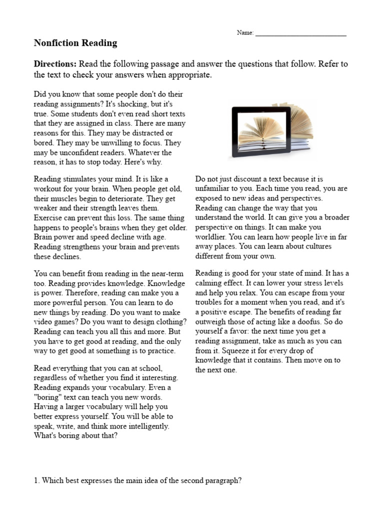 Nonfiction Reading Test Reading | PDF | Mind | Vocabulary