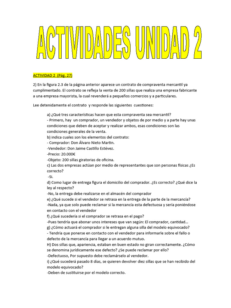 Actividades UNIDADAD 2 | PDF