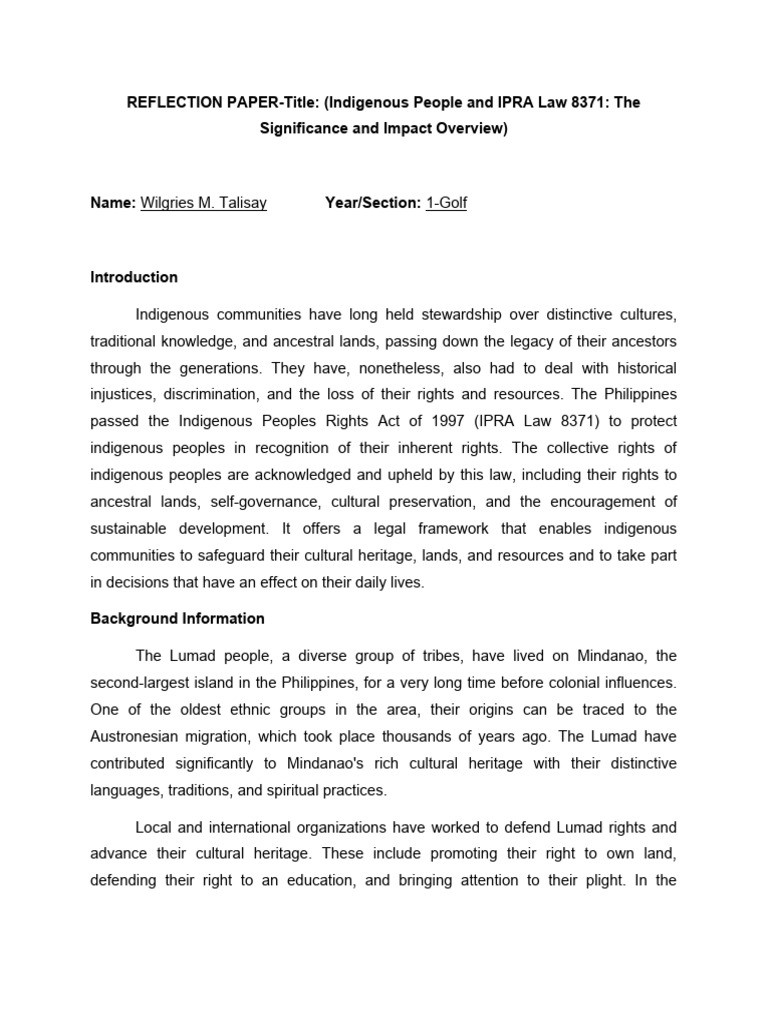 Reflection Paper | PDF | Indigenous Peoples | Cultural Heritage