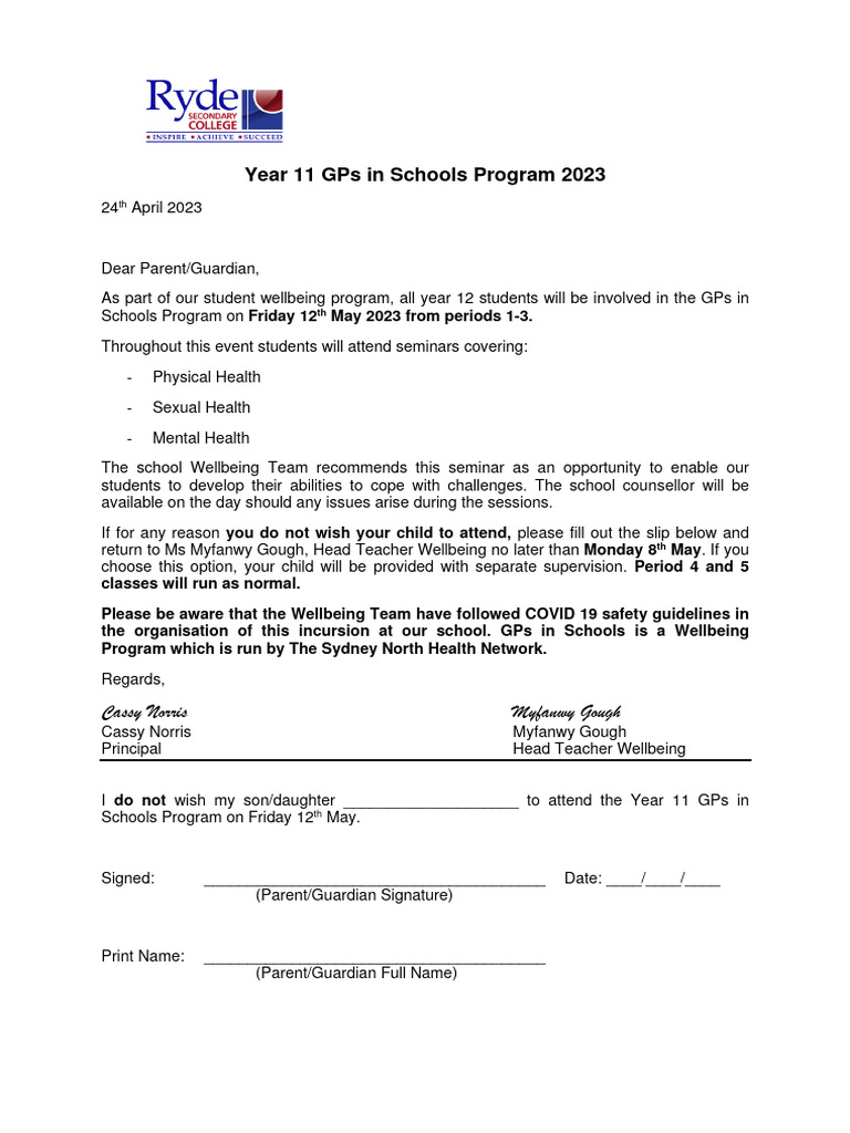 Year 11 GPs in Schools Program Notice | PDF