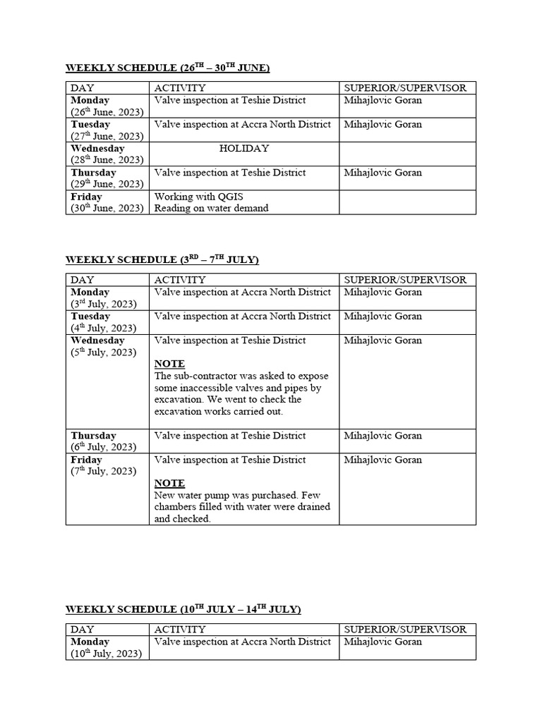 Weekly Schedule | PDF