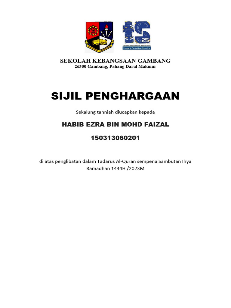 Template Sijil | PDF